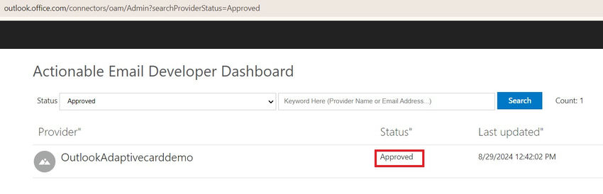 Generate Originator For Outlook Actionable Message Adaptive Card